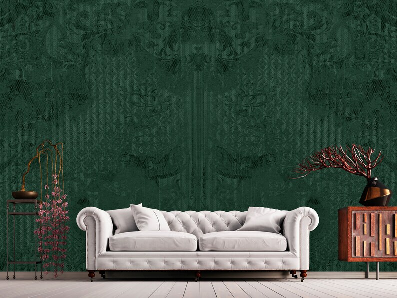 OLD Green Wallpaper Vintage Wallpaper Motif Stone Concrete - Etsy