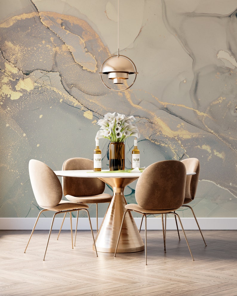 NEUTRAL Gold Marble Wallpaper Modern Abstract Gold Mural - Etsy