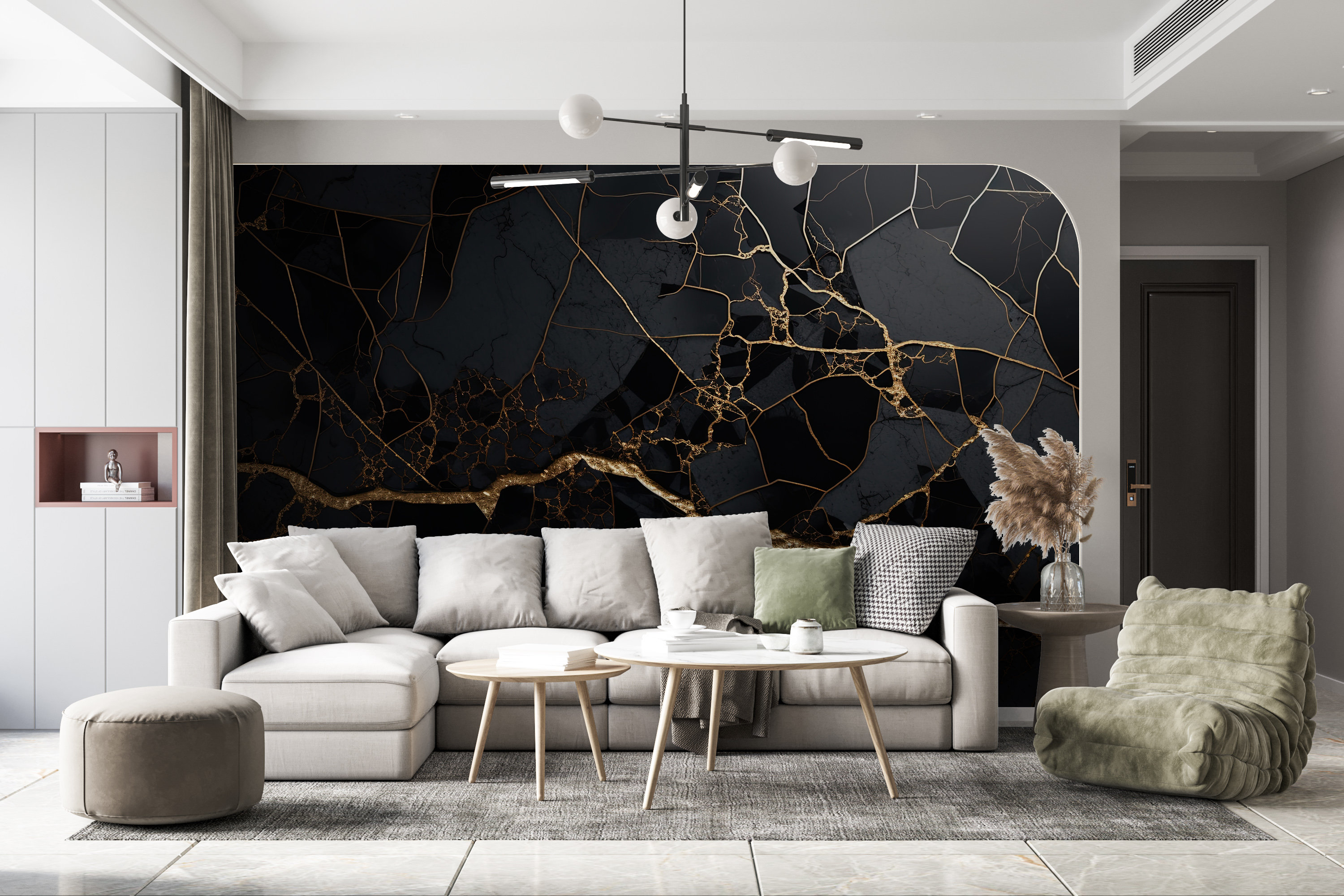 ELEGANT Black and Gold Marble Wallpaper Modern Abstract Black Mural ...