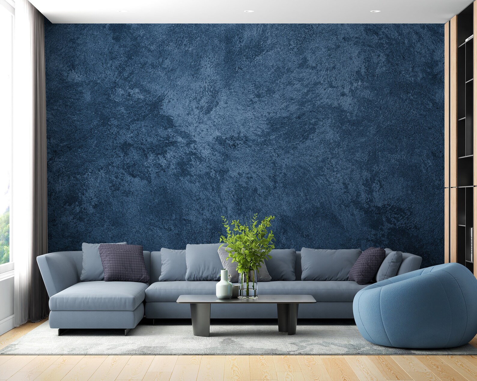 NAVY Blue Concrete Wallpaper Modern Faux Texture Peel and Stick Grunge ...