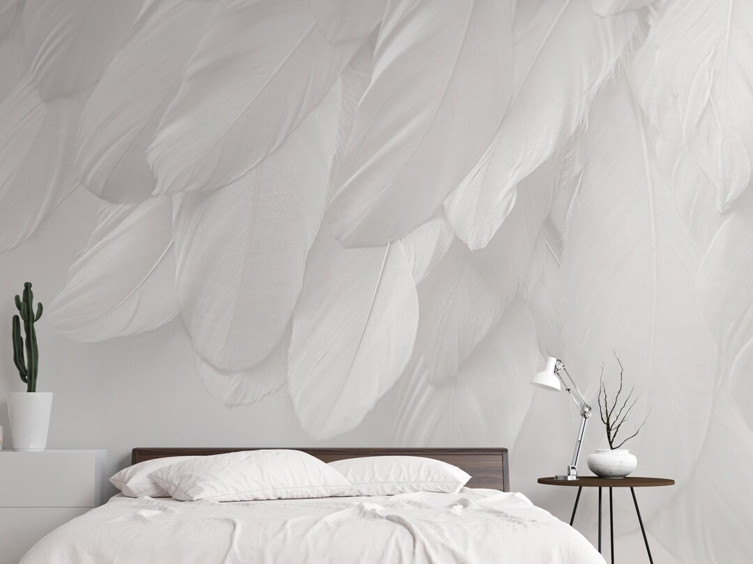 SNOW WHITE Feather Wallpaper | Modern Venetian Feather Mural | Bleached ...
