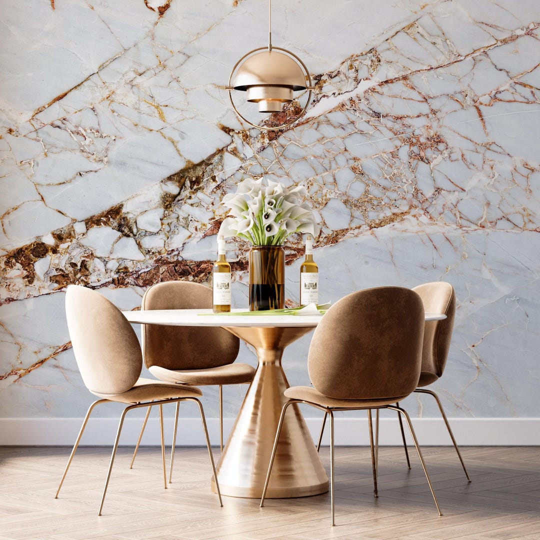 Modern White Gold Marble Wallpaper | Aesthetic Minimalist Mural ...