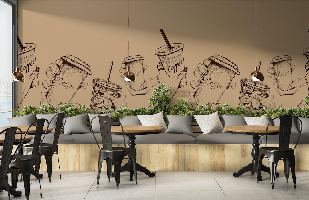 Modern Coffee Wallpaper – Retro Cafe & Bistro Decor With Hands Holding ...