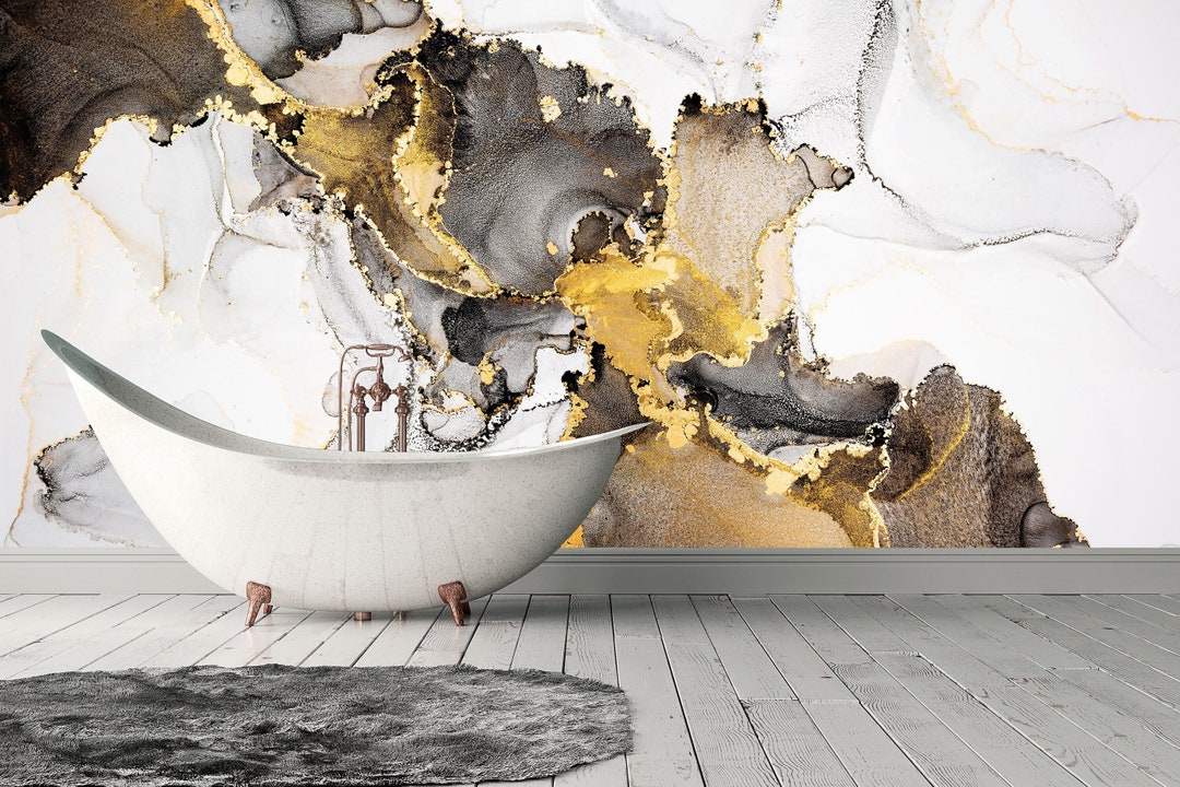 Abstract White Marble Wallpaper Modern Luxury Mural Liquid Alcohol Ink ...