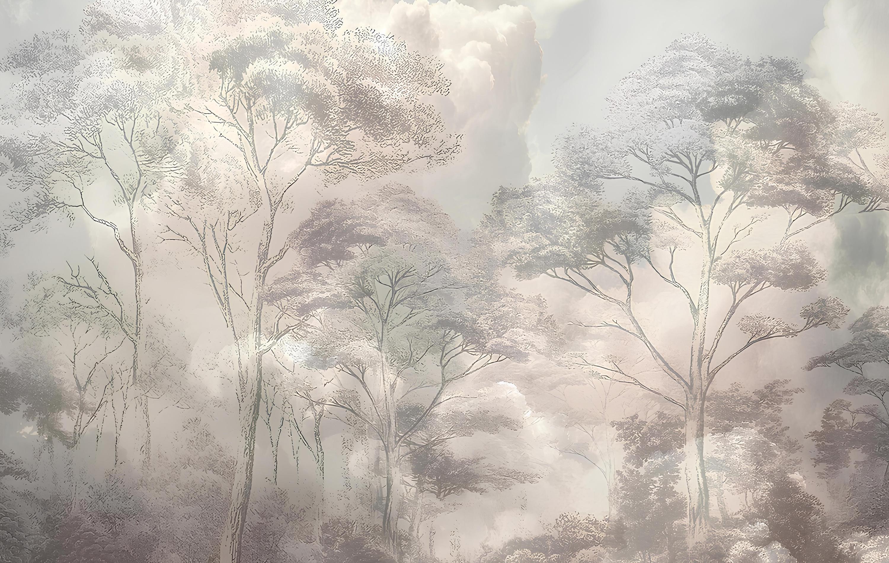Forest Wallpaper, Landscape Tree Mural, Nature Wall Decor, Botanical ...