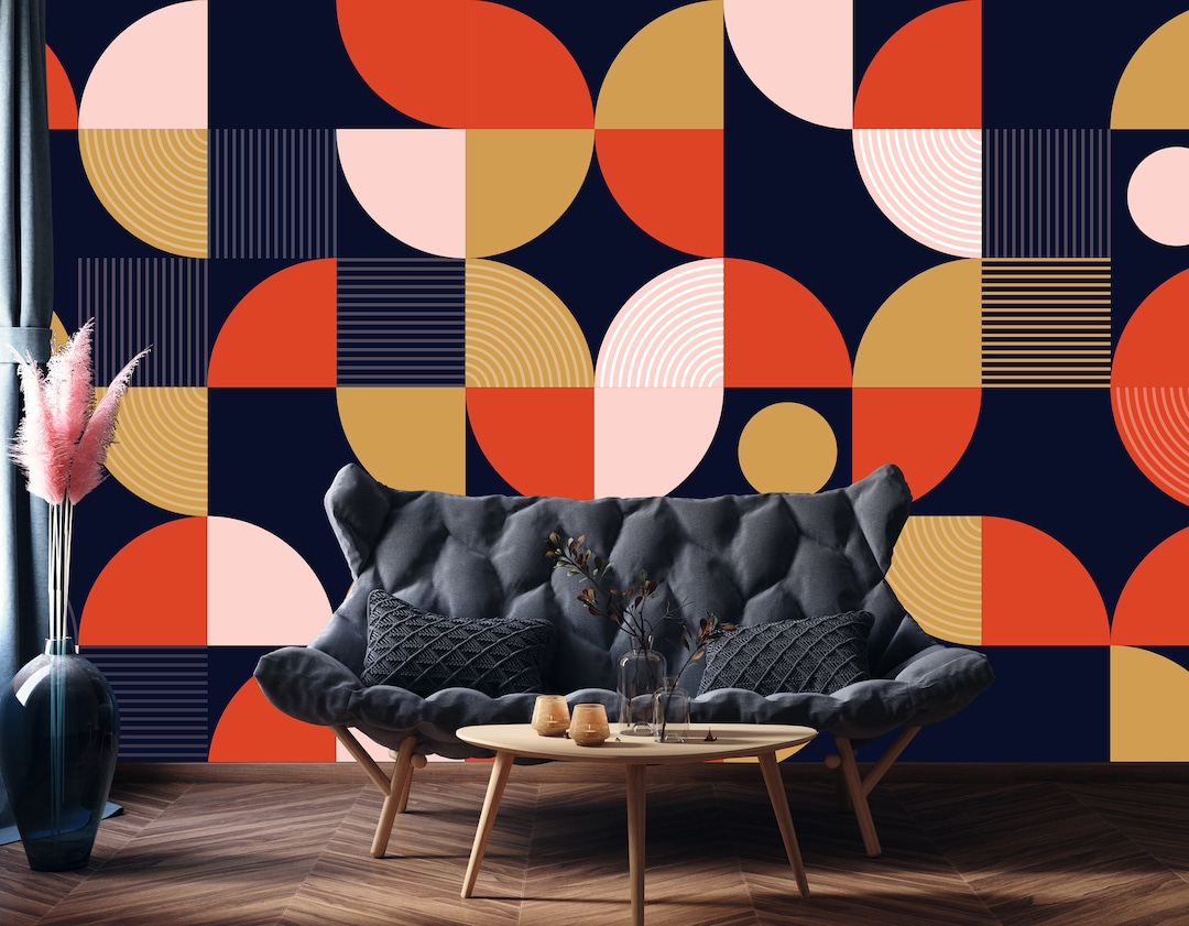 ARTWORK Geometric Wallpaper Abstract Geometric Mural Retro - Etsy