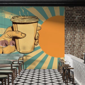 VINTAGE Cup of Coffee Wallpaper | Retro Restaurant Wallpaper | Pub Bar ...