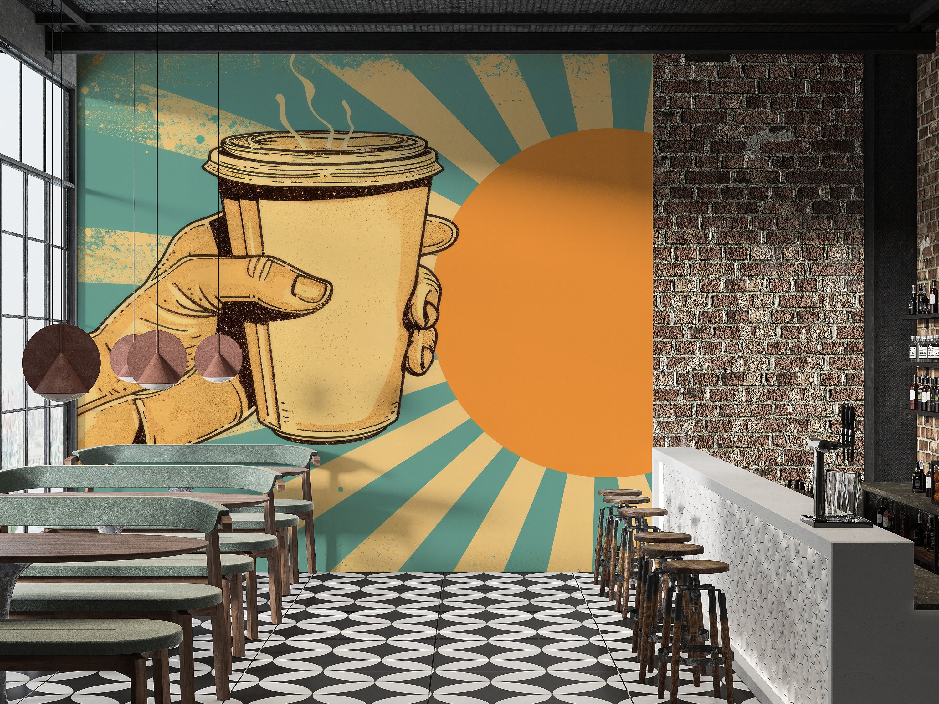 VINTAGE Cup of Coffee Wallpaper | Retro Restaurant Wallpaper | Pub Bar ...