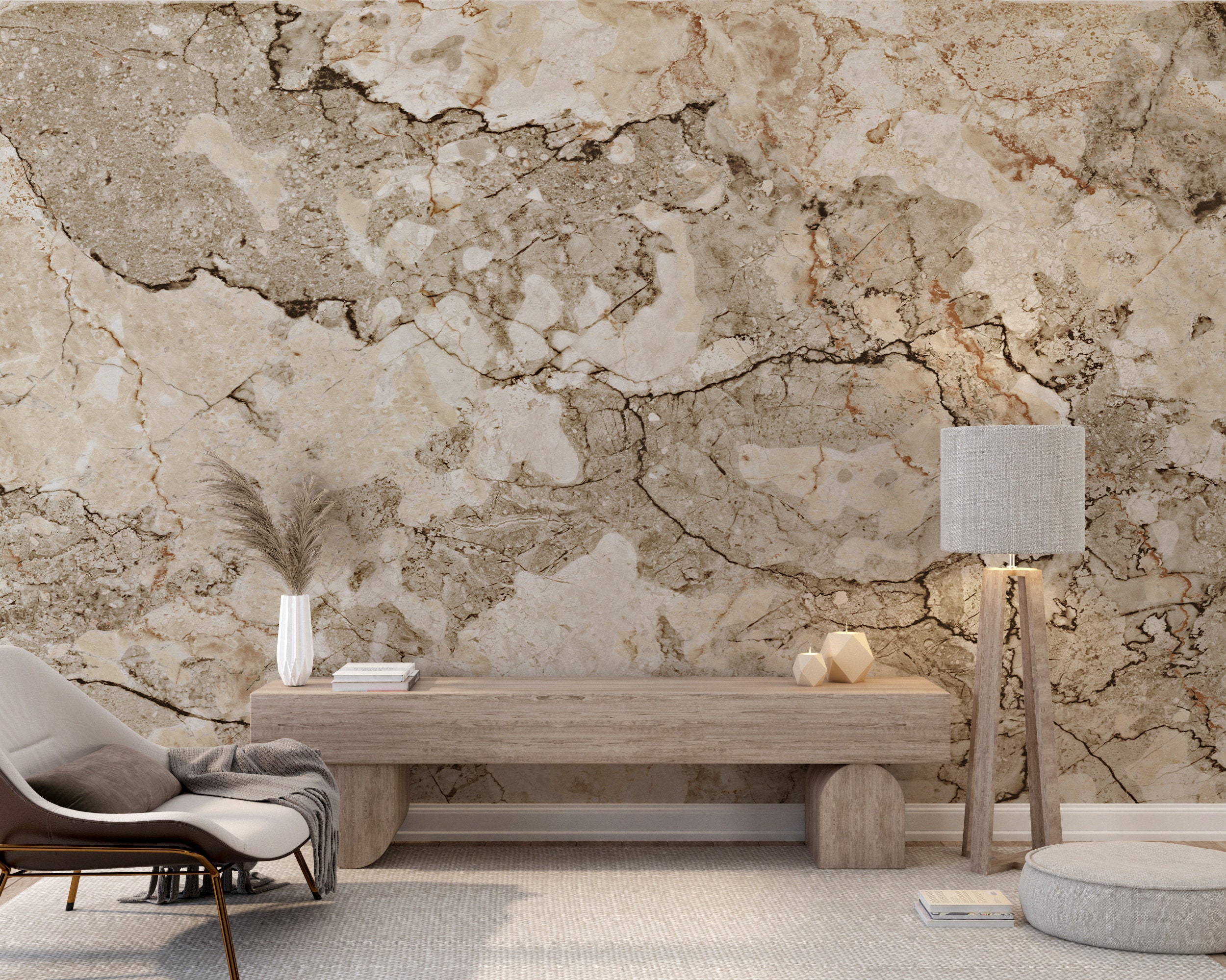 TRAVERTINO Marble Wallpaper Modern Brown Marble Mural Abstract Luxury ...