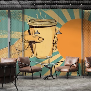 VINTAGE Cup of Coffee Wallpaper | Retro Restaurant Wallpaper | Pub Bar ...