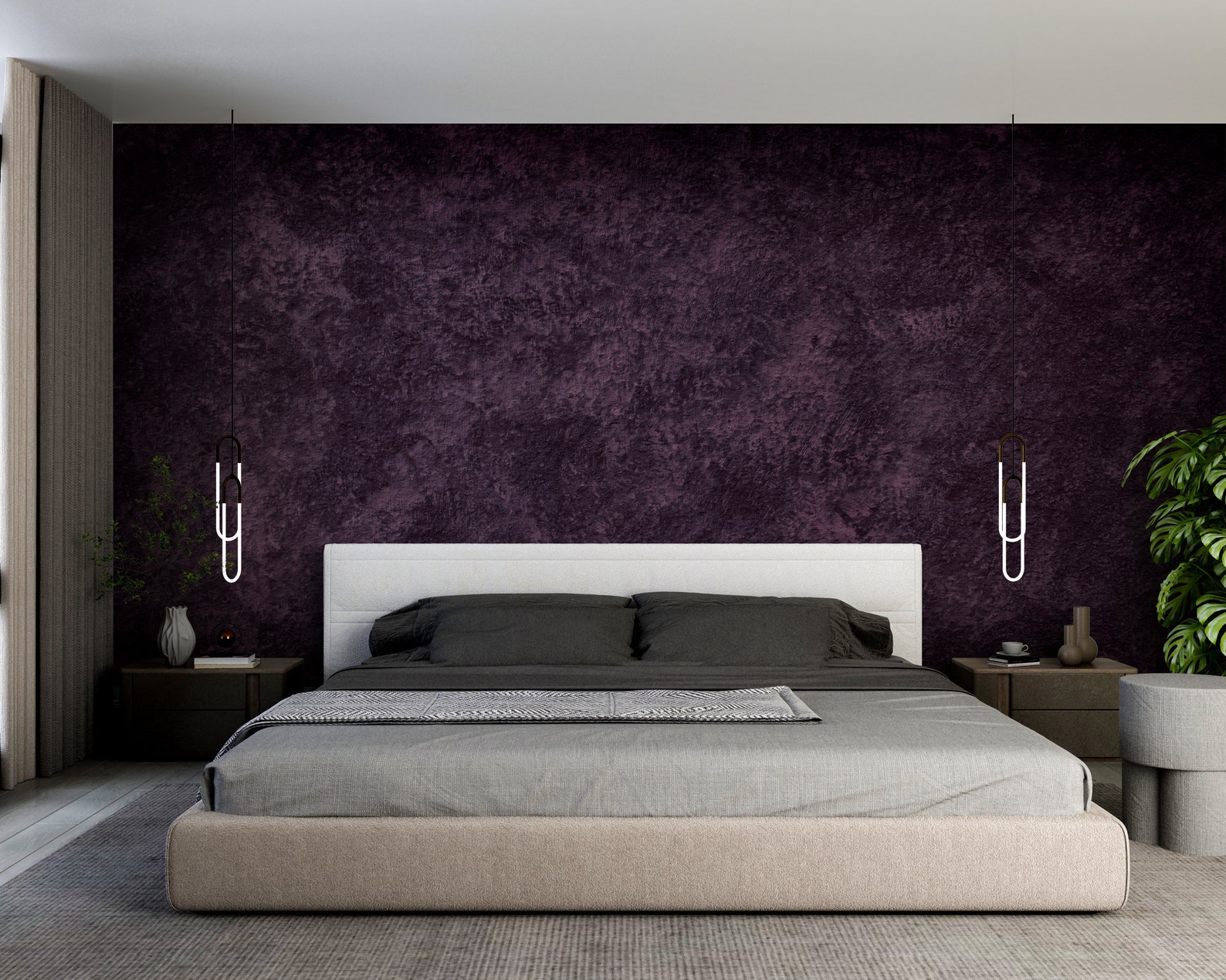 Venetian Purple Stucco Wallpaper Modern Industrial Peel and Stick Faux ...