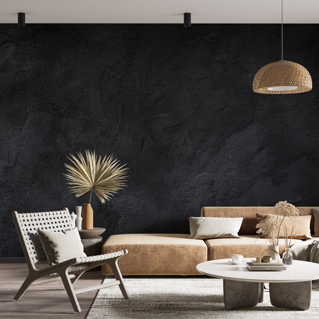 Dark Black Wallpaper | Modern Faux Texture Peel and Stick | Abstract ...