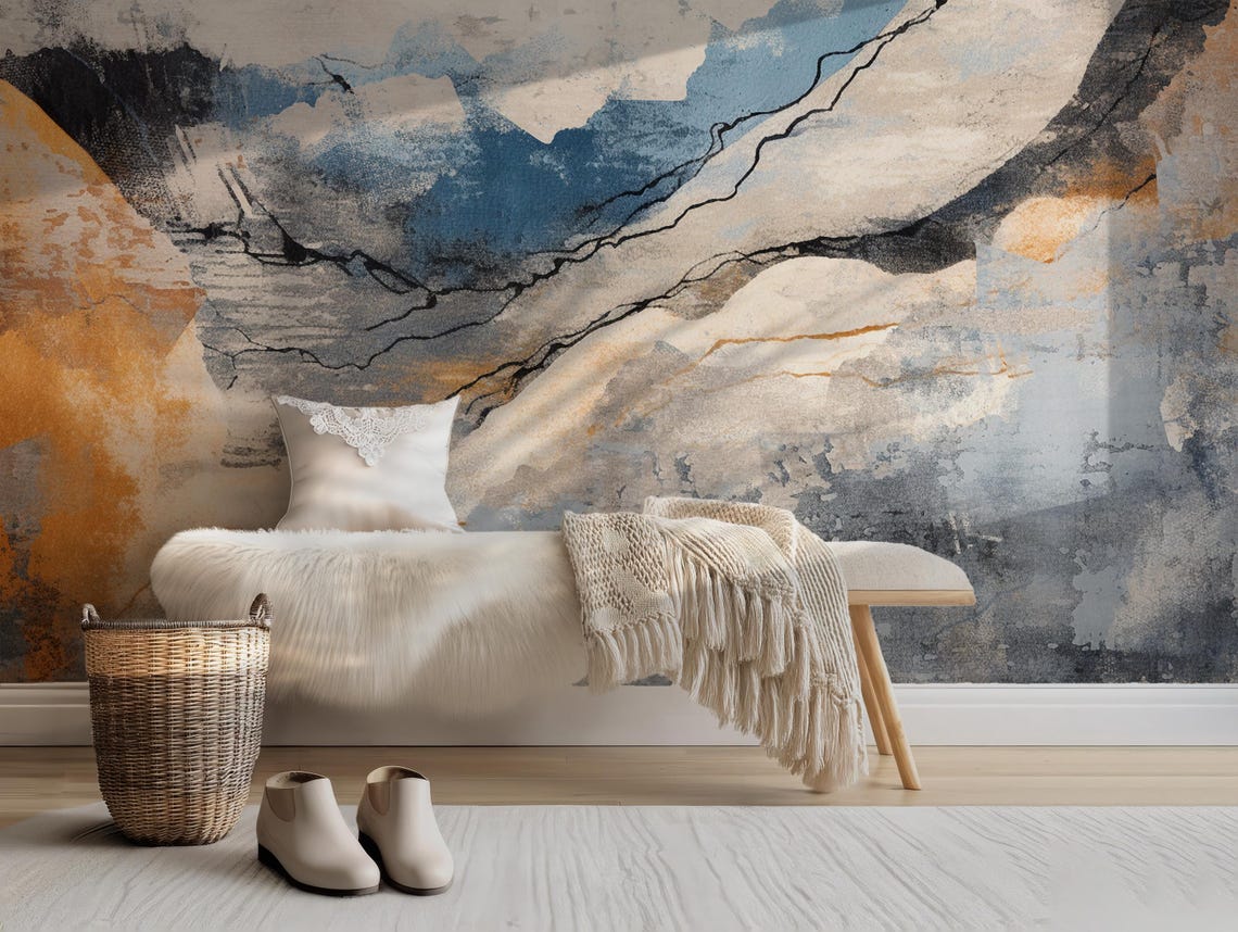 Abstract Venetian Stucco Wallpaper Mural: Modern Minimalist Peel ...