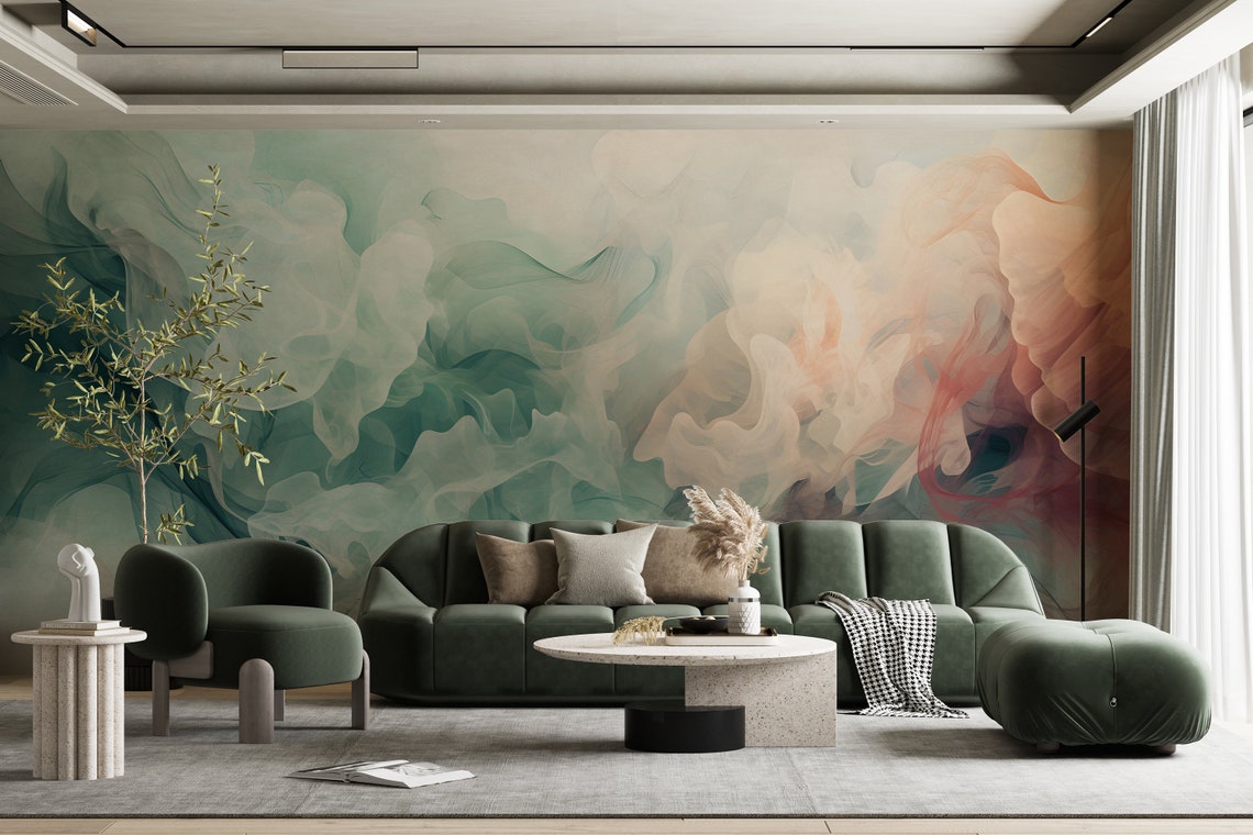 MODERN Pastel Watercolor Wallpaper Abstract Ombre Mural Peel - Etsy