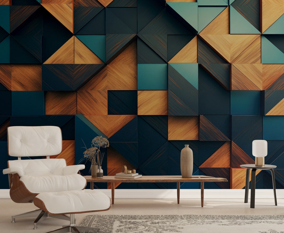 Modern Wood Marquetry Wall Parquet Wallpaper| Dark Luxury Blue Wood ...