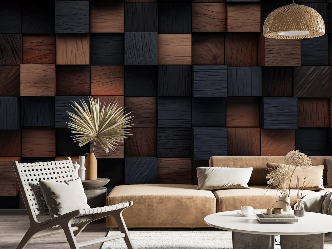 Clasic Wood Marquetry Wall Parquet Wallpaper| Dark Luxury Wood Mural ...