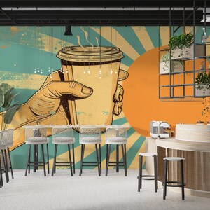 VINTAGE Cup of Coffee Wallpaper | Retro Restaurant Wallpaper | Pub Bar ...