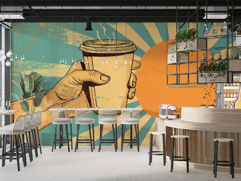 VINTAGE Cup of Coffee Wallpaper | Retro Restaurant Wallpaper | Pub Bar ...