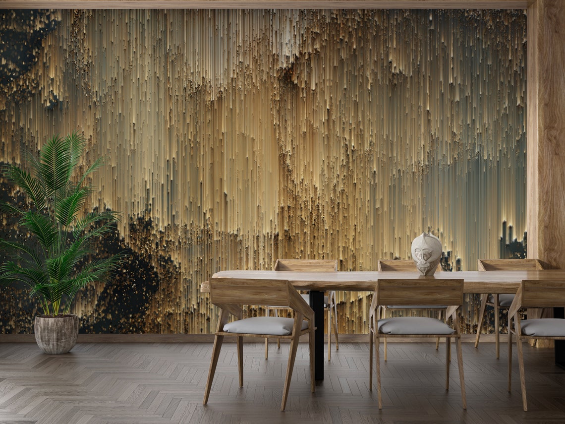 Modern Gold Line Wallpaper | Luxury Gold Mural | Golden Large Peel and ...