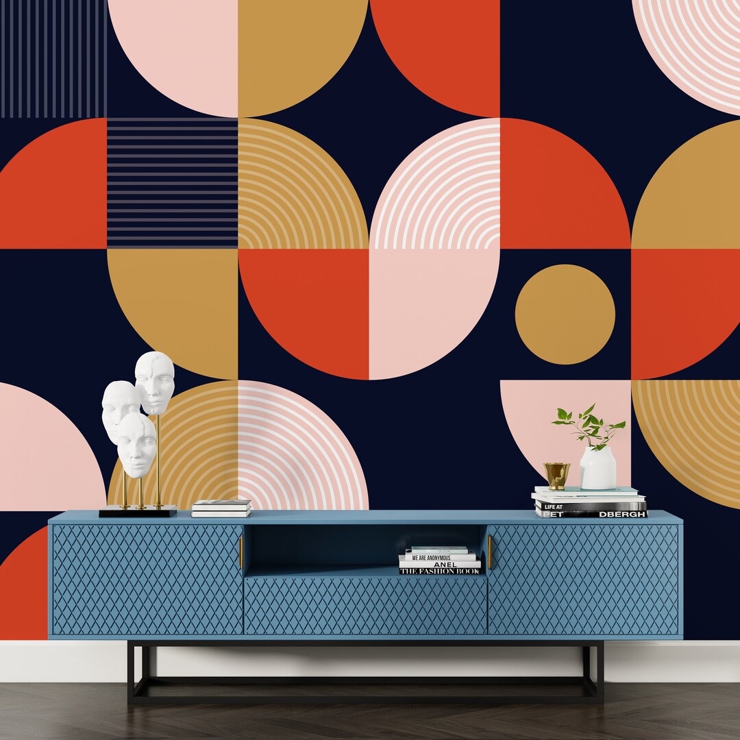 ARTWORK Geometric Wallpaper | Abstract Geometric Mural | Retro Color ...