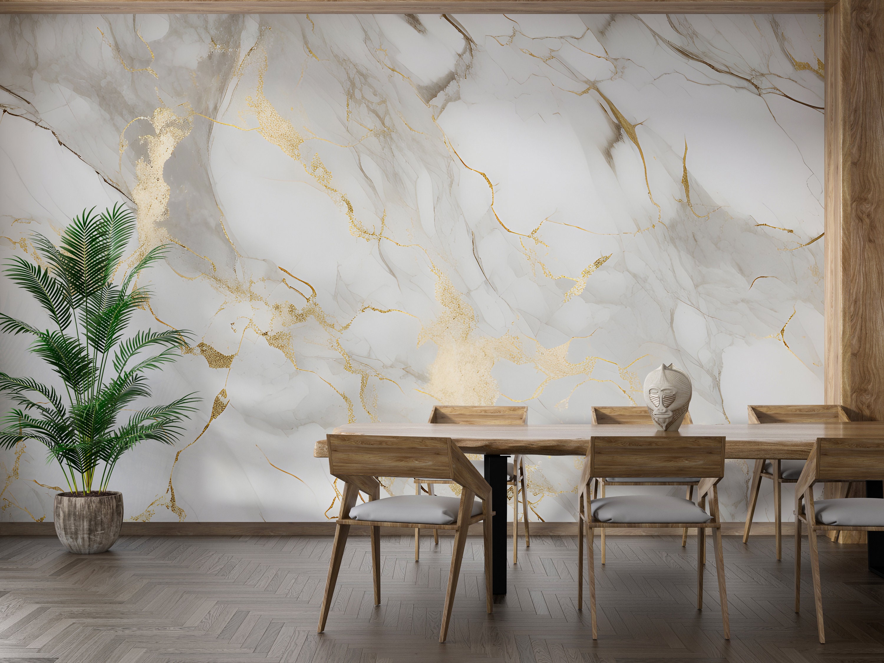 White Gold Marble Wallpaper Modern Abstract Gold Marble Mural Luxury ...