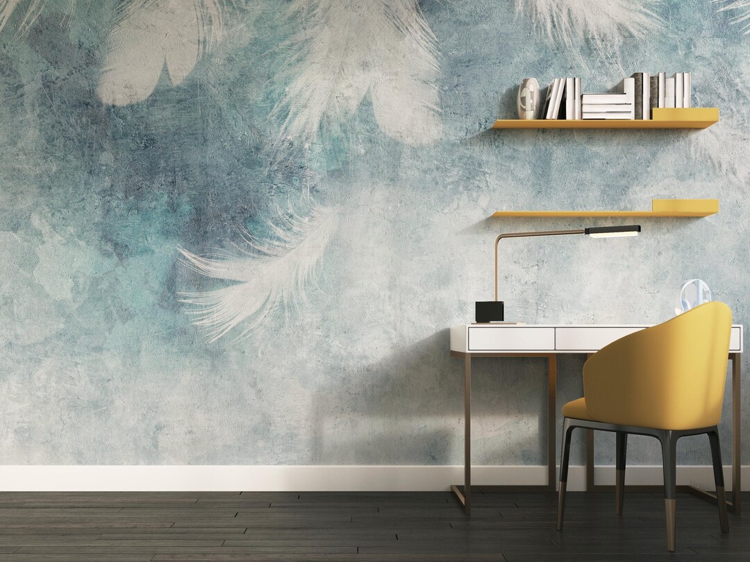 AQUA MARINE Feather Wallpaper Modern Venetian Feather Mural Abstract ...