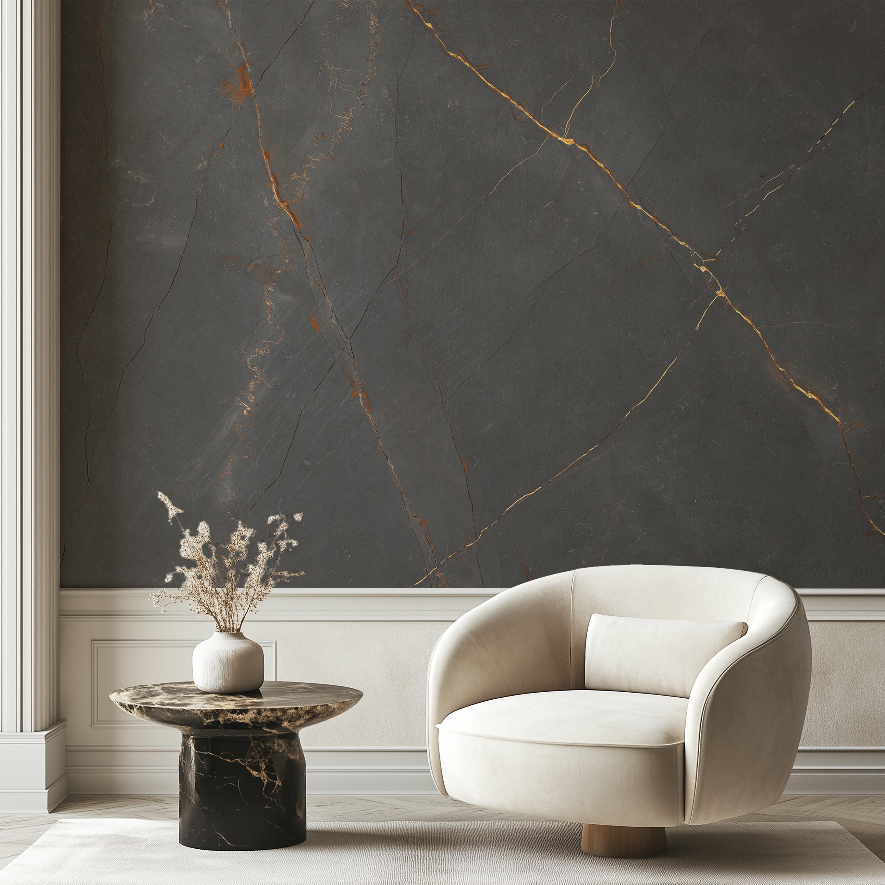 Dark Gray Marble Mural With Golden Veined Wallpaper, Modern Abstract ...