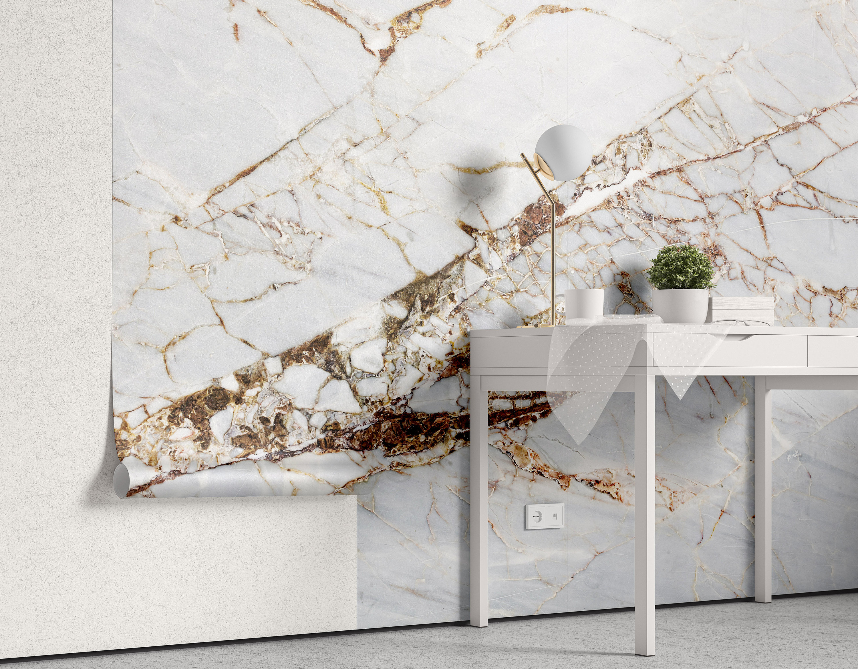 Modern White Gold Marble Wallpaper Aesthetic Minimalist Mural Liquid ...