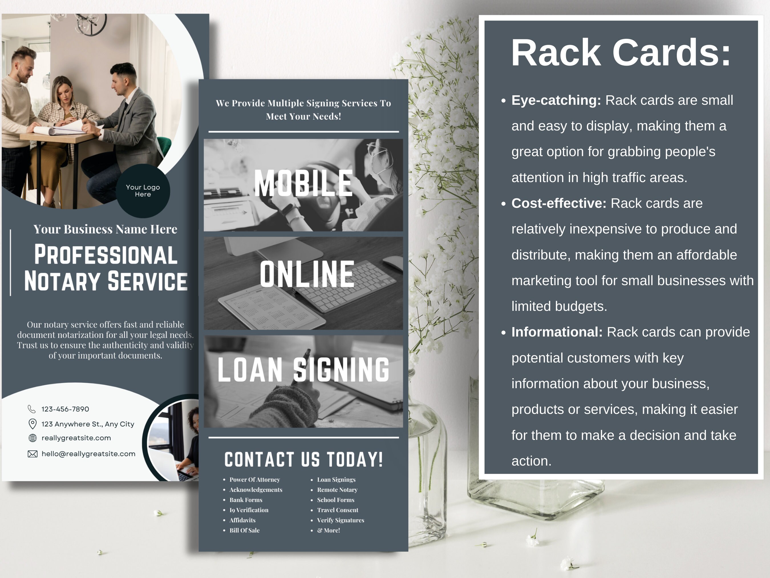 Notary Public Rack Card Template | Multipurpose Mobile Notary Brochure | Easy Marketing for Loan ...