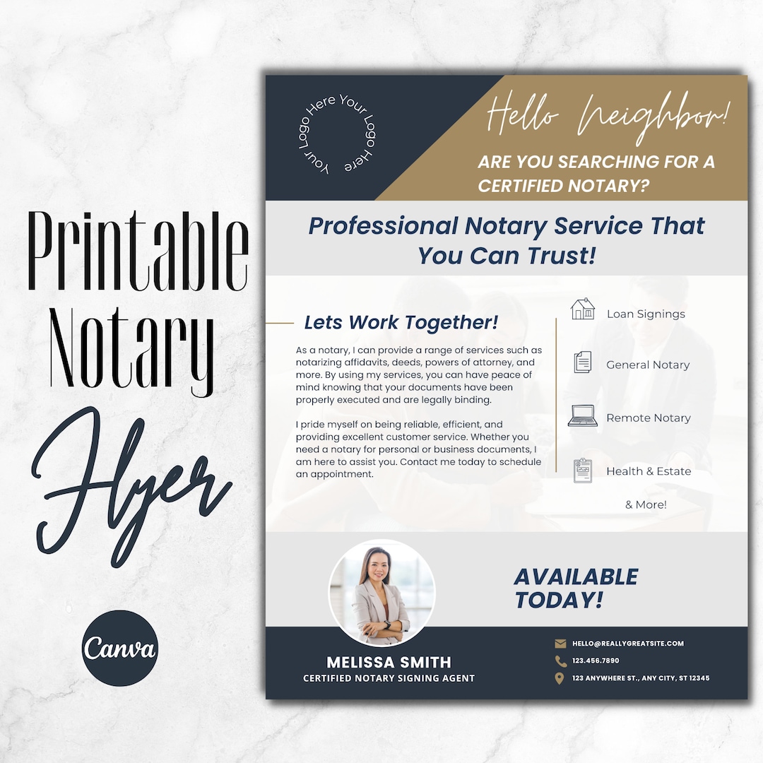 Notary Public Marketing Flyer Template: Mobile Notary Design (instant ...