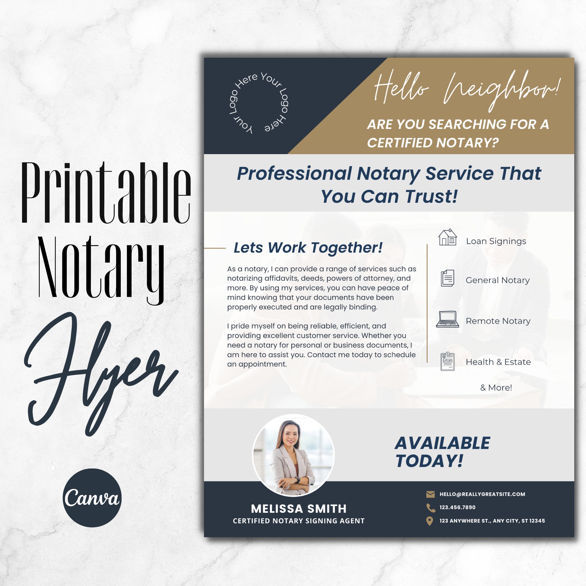 Notary Public Marketing Flyer Template: Mobile Notary Design (instant ...