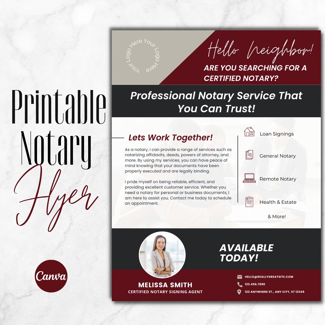 Notary Public Marketing Flyer Template: Customizable Design (instant ...