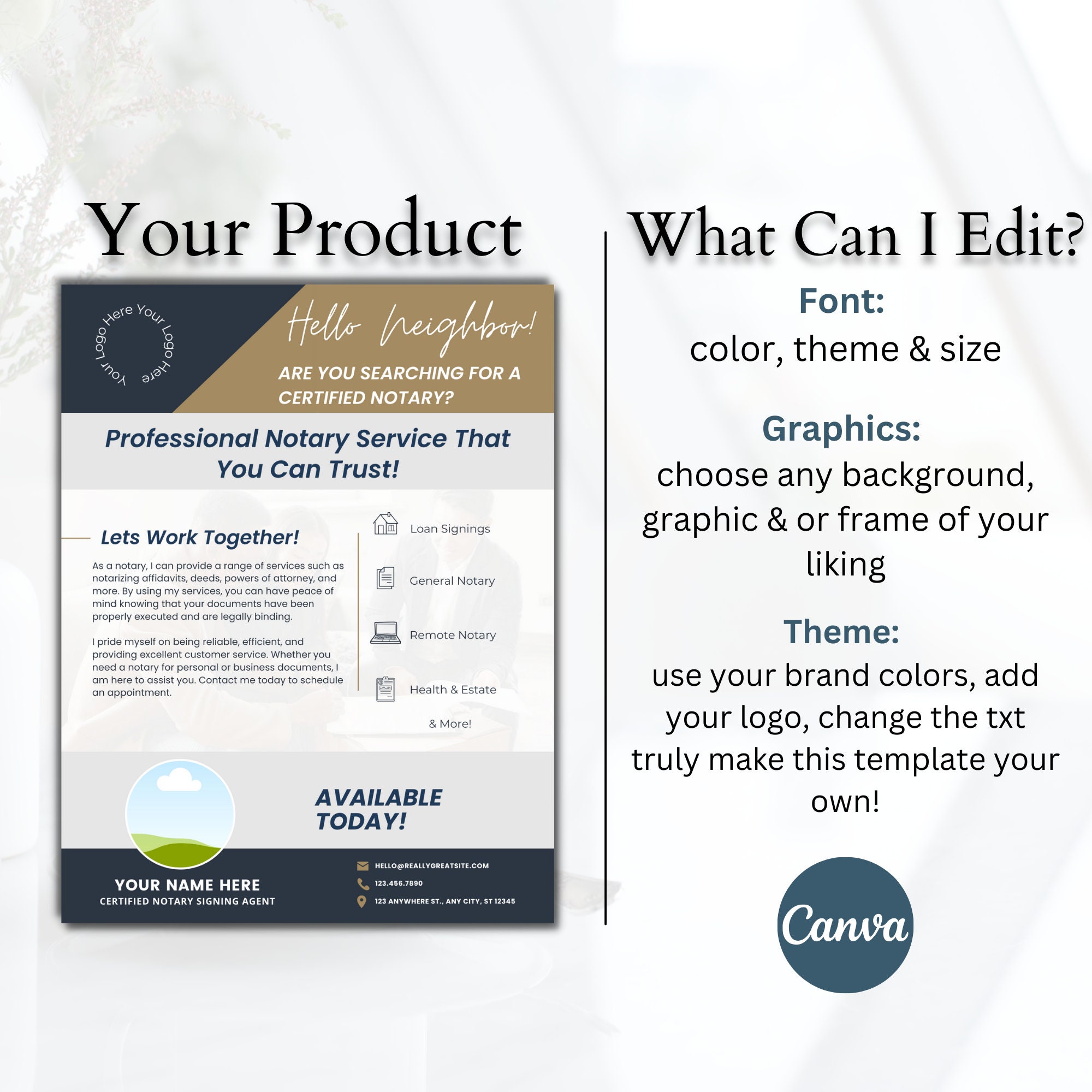 Notary Public Marketing Flyer Template: Mobile Notary Design (instant ...