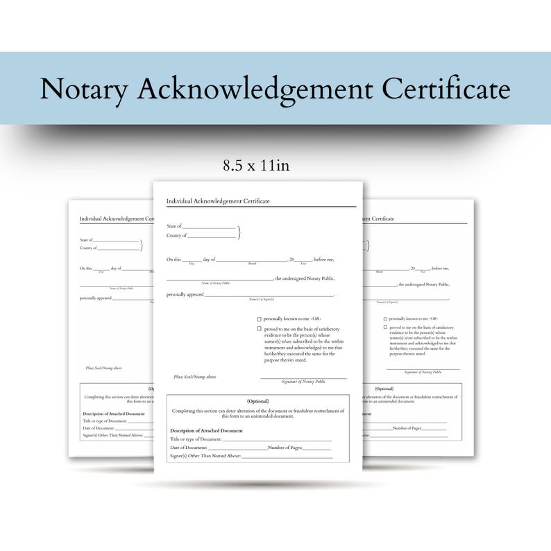 Printable Notary Acknowledgment Certificate: State Compliant Legal Form (digital Download) - Etsy