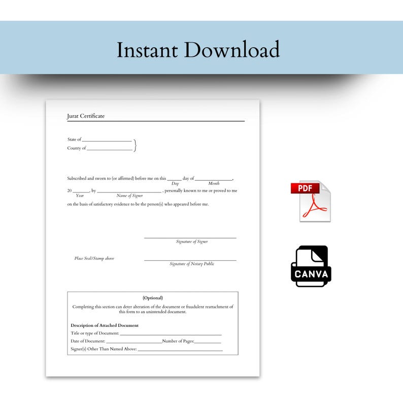 Printable Notary Jurat Certificate Template: Professional Legal Form ...