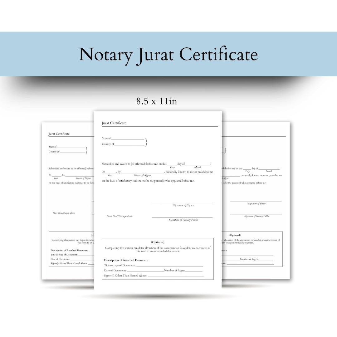 Printable Notary Jurat Certificate Template: Professional Legal Form ...