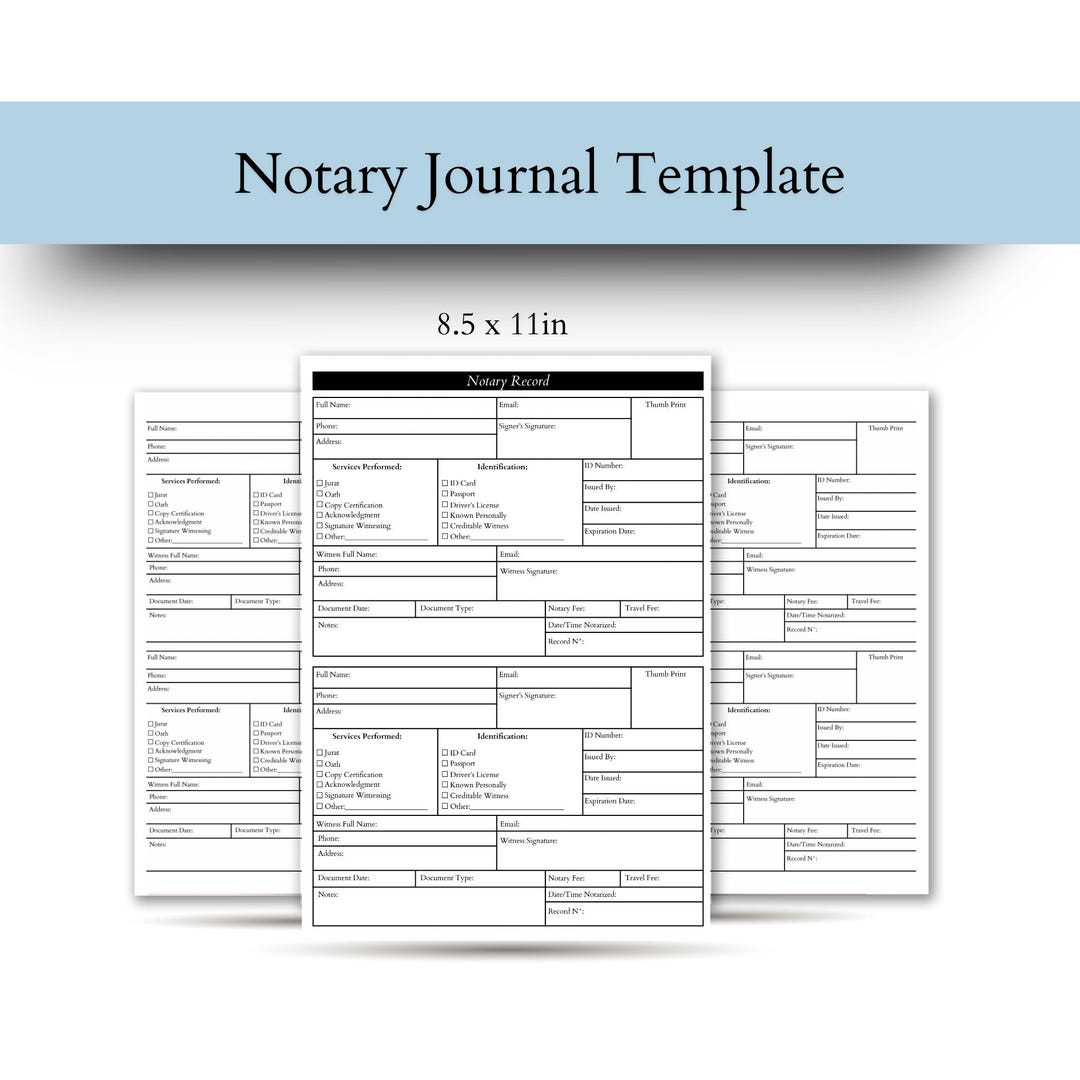 Notary Journal Template | Printable Notary Log Book | Notary Records ...