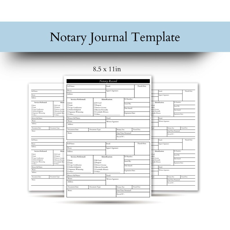 Notary Journal Template | Printable Notary Log Book | Notary Records ...