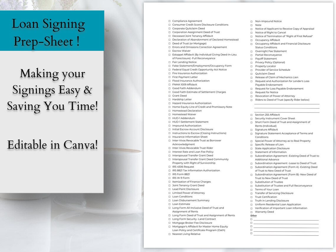 Notary Loan Signing Agent Prep Sheet Notary Signing Agent Checklist ...