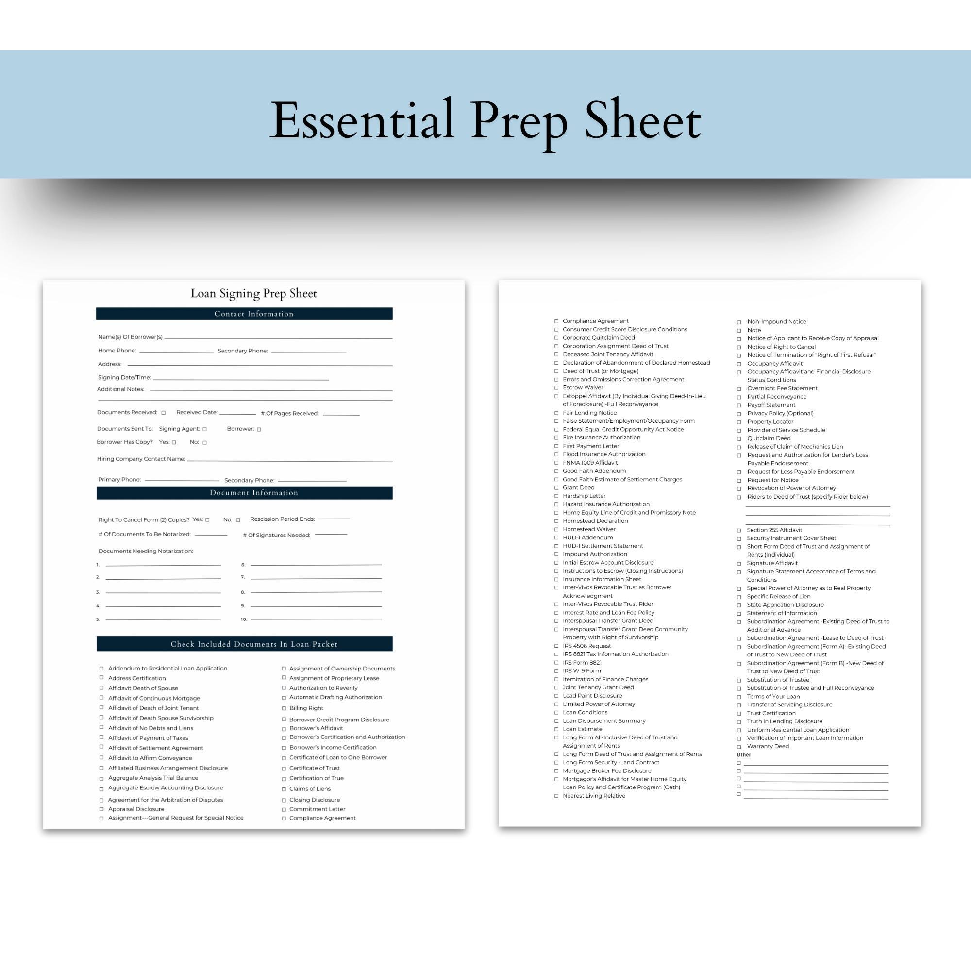 Notary Loan Signing Agent Prep Sheet: Checklist and Intake Form (canva ...