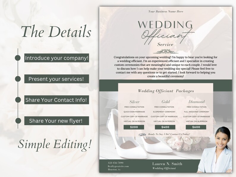 Wedding Officiant Marketing Flyer: Editable Canva Template (instant ...