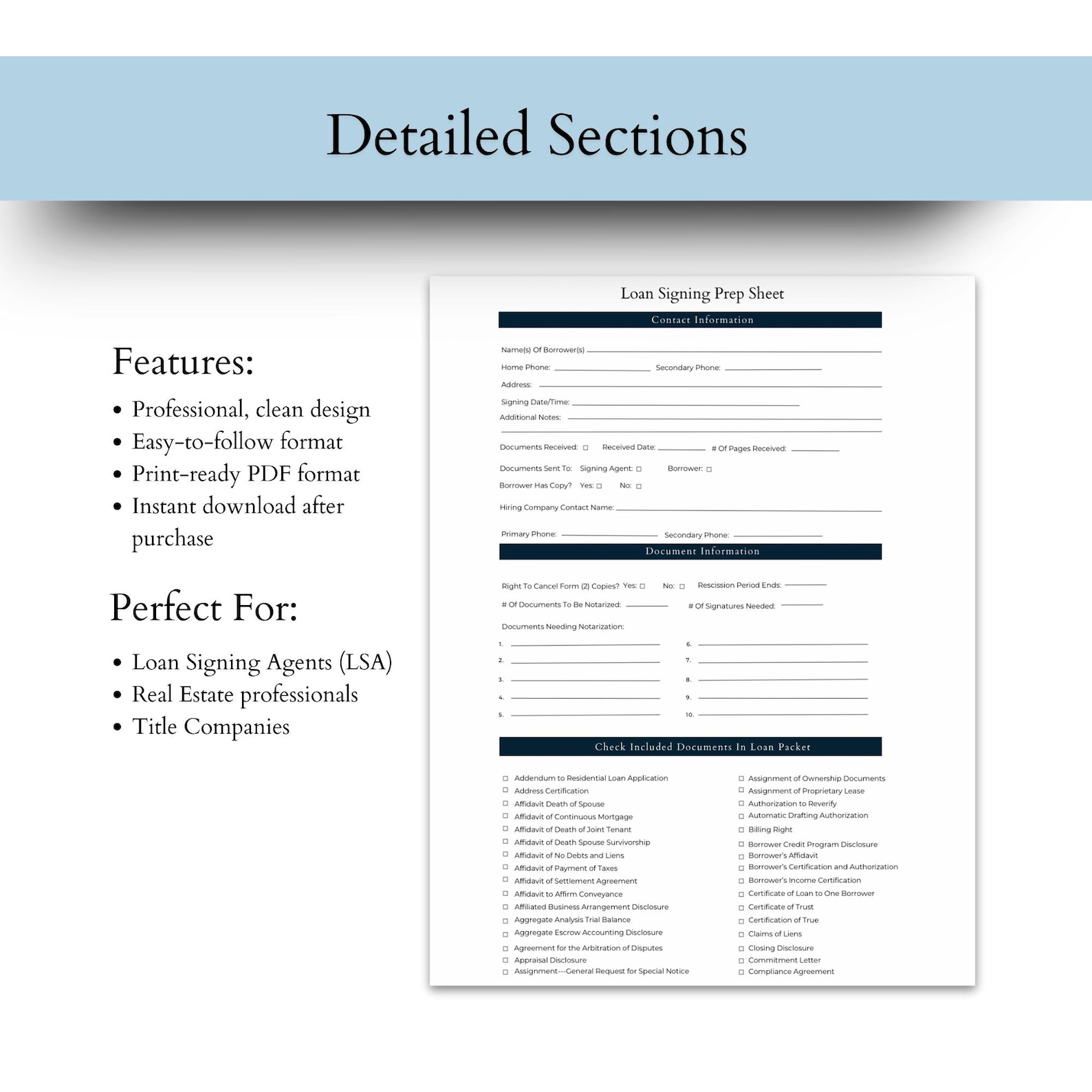 Notary Loan Signing Agent Prep Sheet: Checklist and Intake Form (canva ...