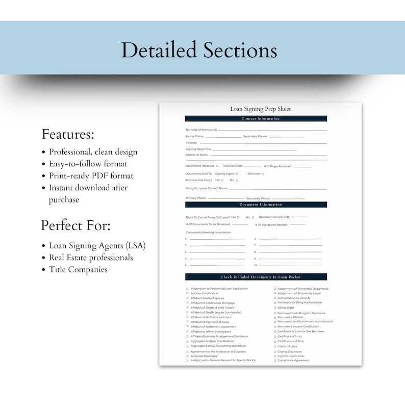 Notary Loan Signing Agent Prep Sheet: Checklist and Intake Form (canva ...