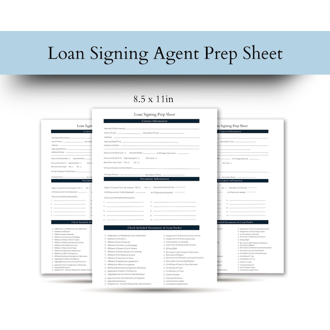 Notary Loan Signing Agent Prep Sheet: Checklist and Intake Form (canva ...