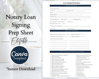 Notary Loan Signing Agent Prep Sheet Notary Signing Agent Checklist ...