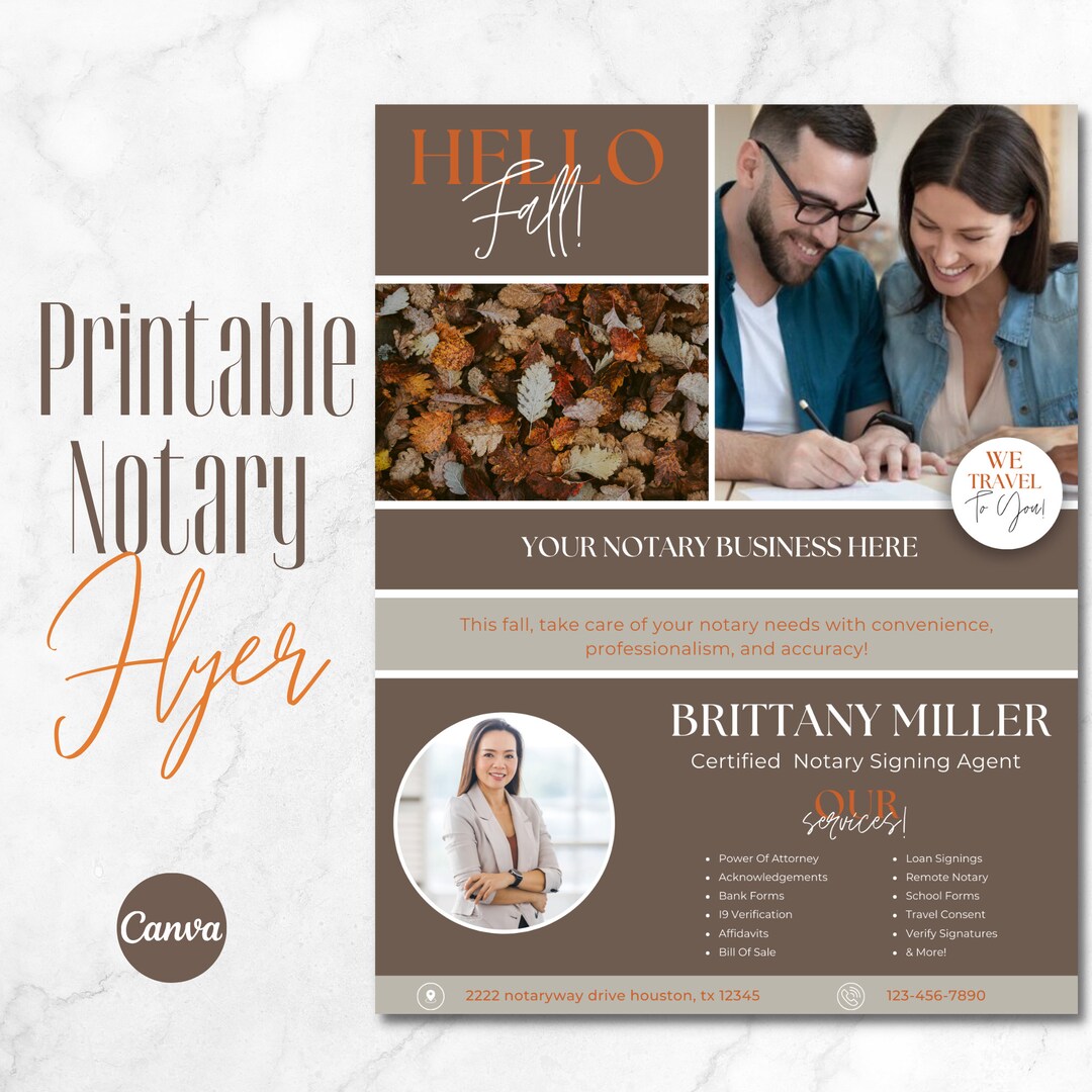 Fall Notary Public Flyer Template: Mobile Notary Marketing (instant ...