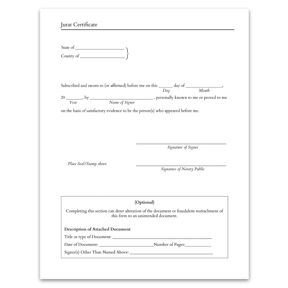 Printable Notary Jurat Certificate Template: Professional Legal Form ...