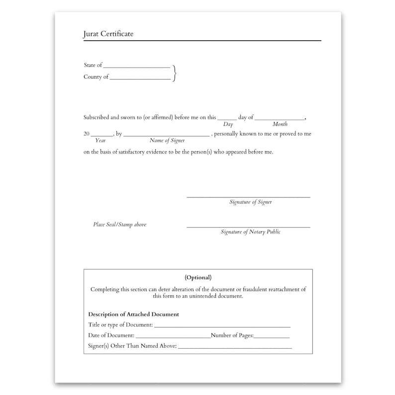 Printable Notary Jurat Certificate Template: Professional Legal Form ...
