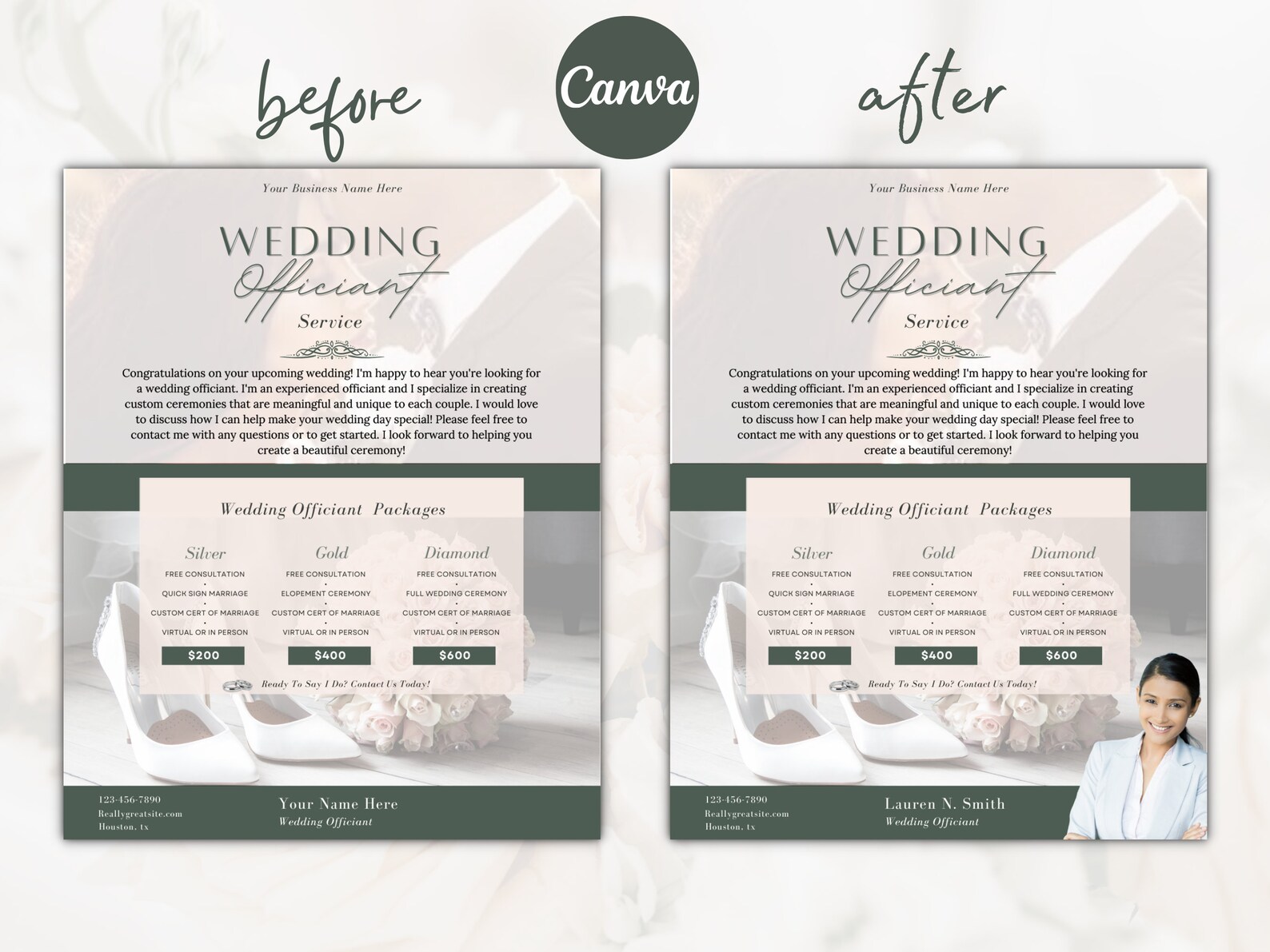 Wedding Officiant Marketing Flyer: Editable Canva Template (instant ...