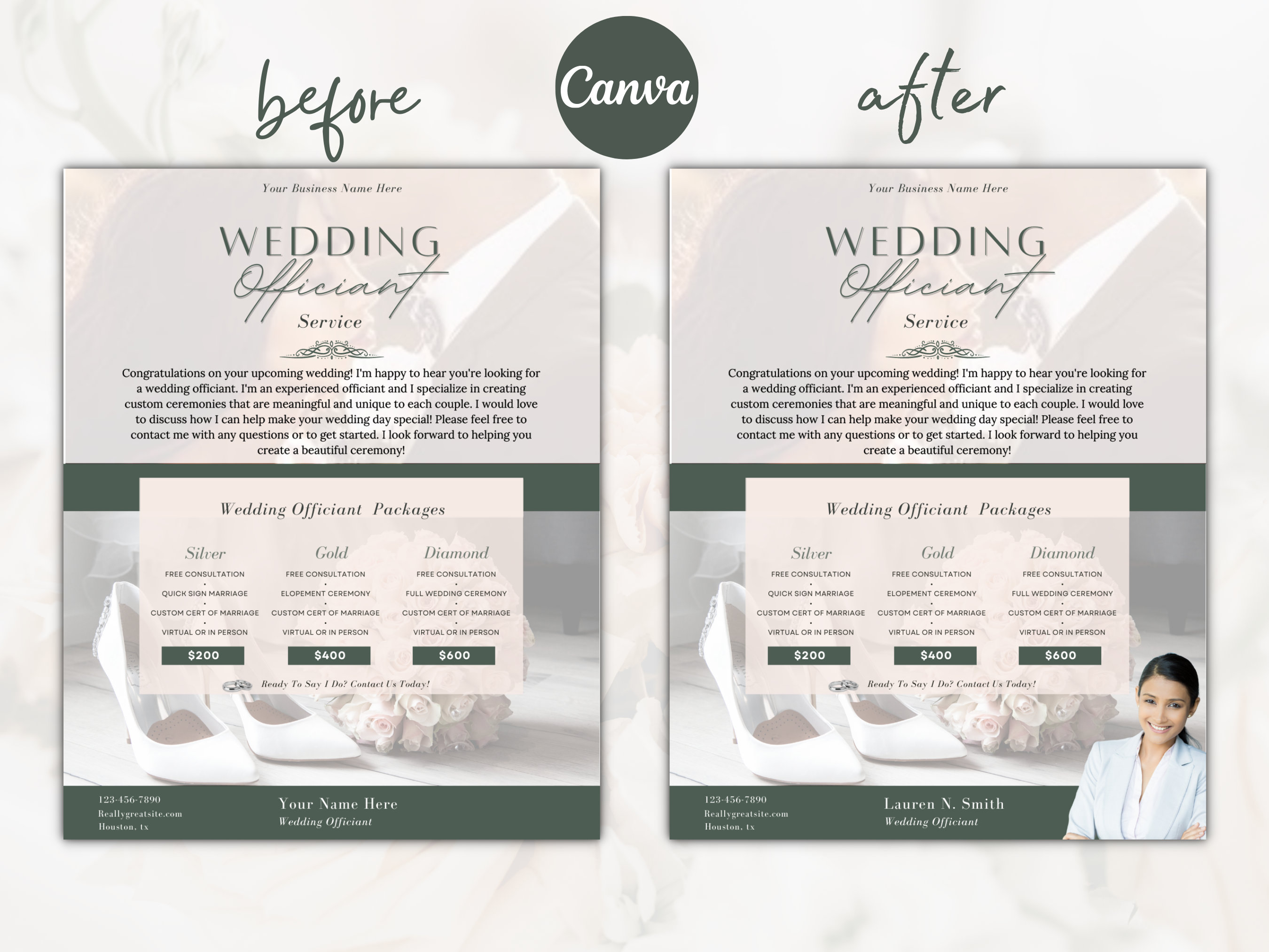 Wedding Officiant Marketing Flyer: Editable Canva Template (instant ...